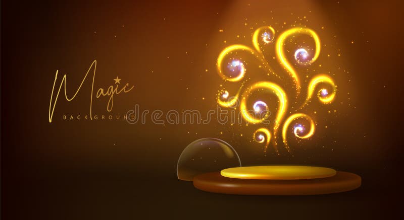 Magic Golden Glowing Shiny Trail or Magic Spirals on 3d Stage Showcase ...