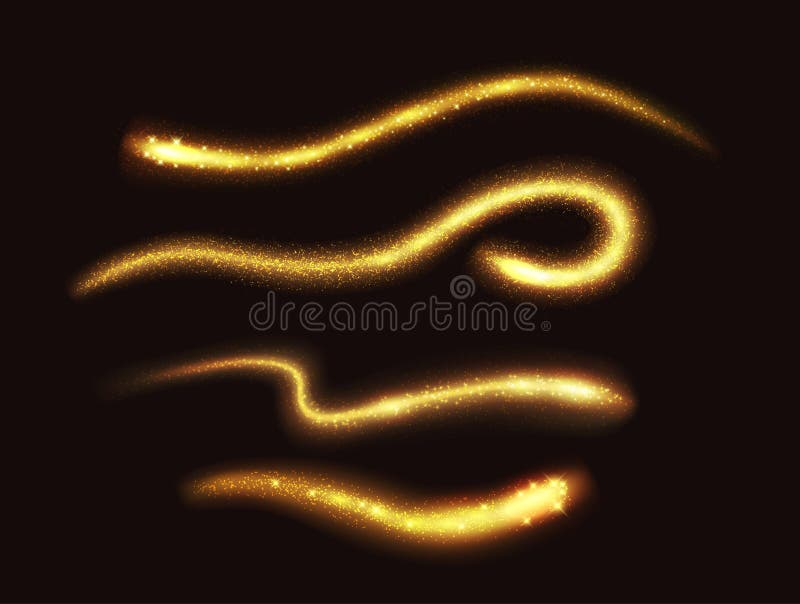 Magic Golden Trails Realistic Vector Illustration Set Stock Vector ...