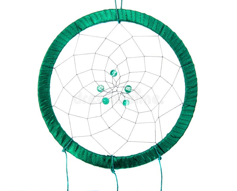Magic Green Dream Catcher with Feathers Isolated on the White Stock ...