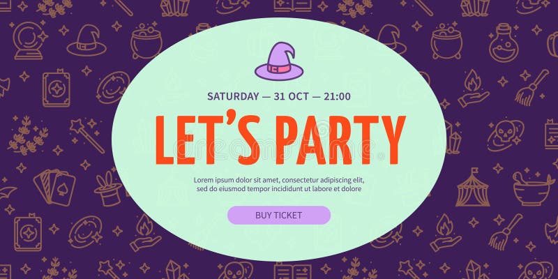 Magic Halloween Lets Party Invitation Horizontal Placard Poster Banner ...