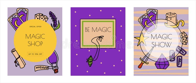 Magic Hand Drawn Doodle Banners. Vector Icons of Magic Items ...
