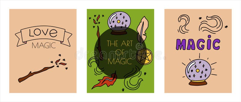 Magic Hand Drawn Doodle Banners. Vector Icons of Magic Items ...