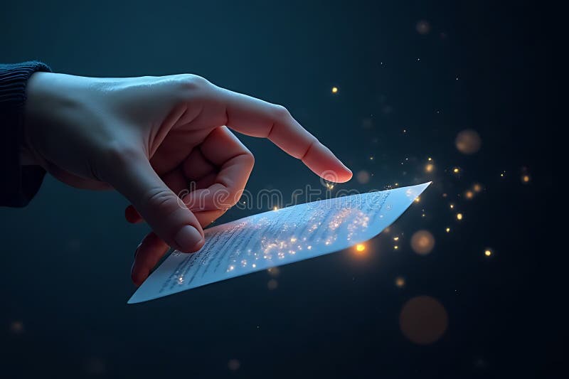 Magic Hand Manipulating Glowing Paper Dark Background Conceptual Image ...
