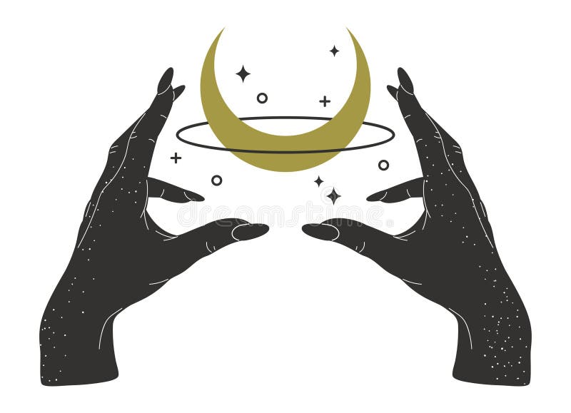 Magic Hands Holding Crescent. Mystical Magic Female Hands, Boho ...