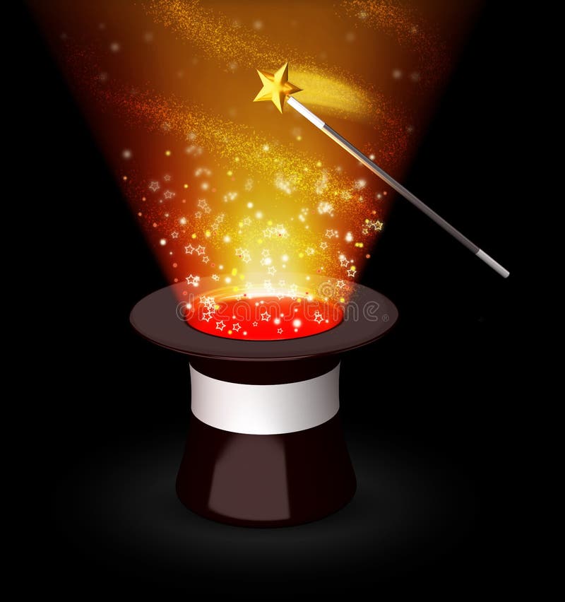 Magic Hat in Action and Magic Wand Stock Illustration - Illustration of ...