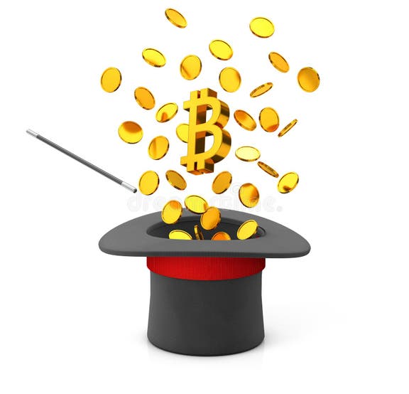 Magic Hat and Bitcoin Coins. the Magic of Creating Cryptocurrency ...