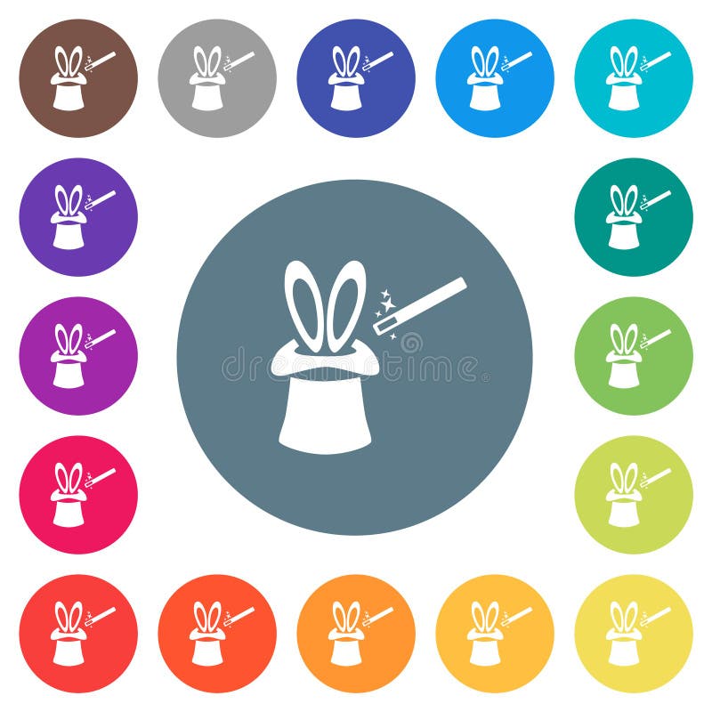 Magic Hat with Bunny Head Flat White Icons on Round Color Backgrounds ...