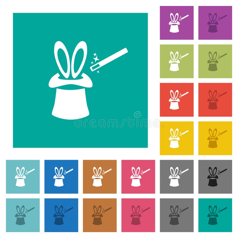 Magic Hat with Bunny Head Flat White Icons on Round Color Backgrounds ...