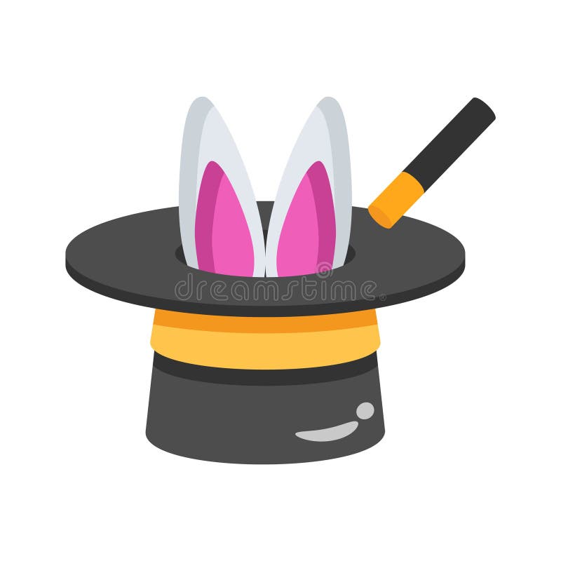 Magic Hat with Bunny Ears and Wand, 3d Icon Stock Vector - Illustration ...