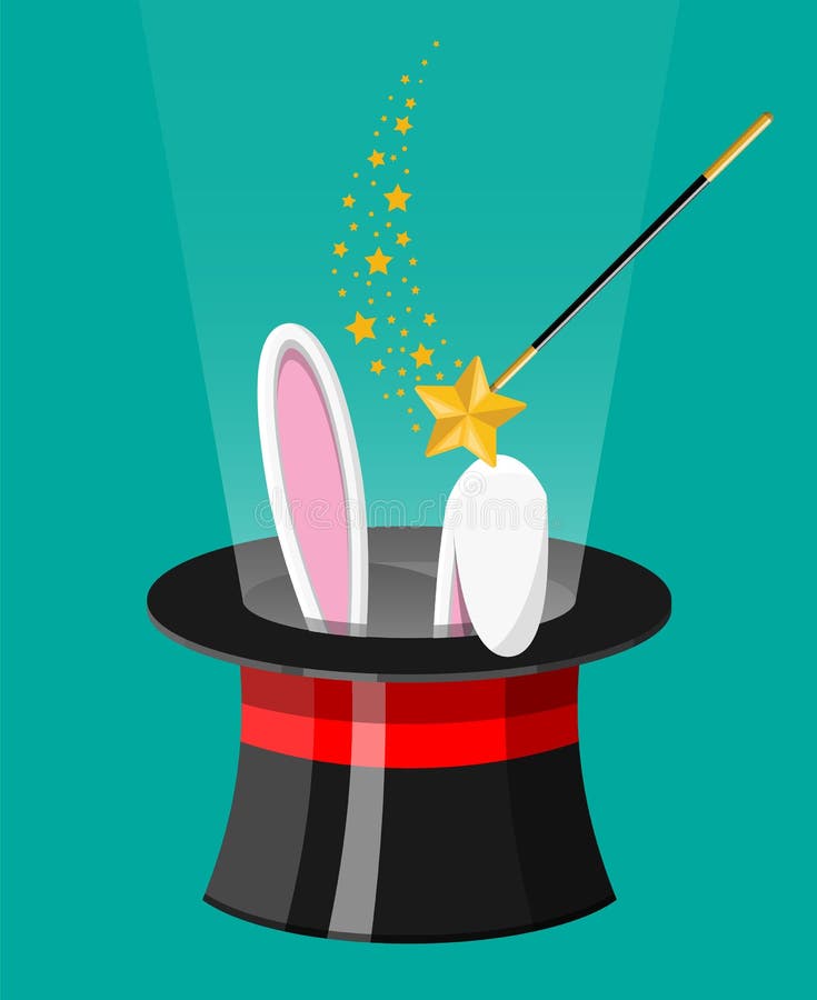 Magic Hat with Easter Bunny Ears and Wizard Wand. Stock Vector ...