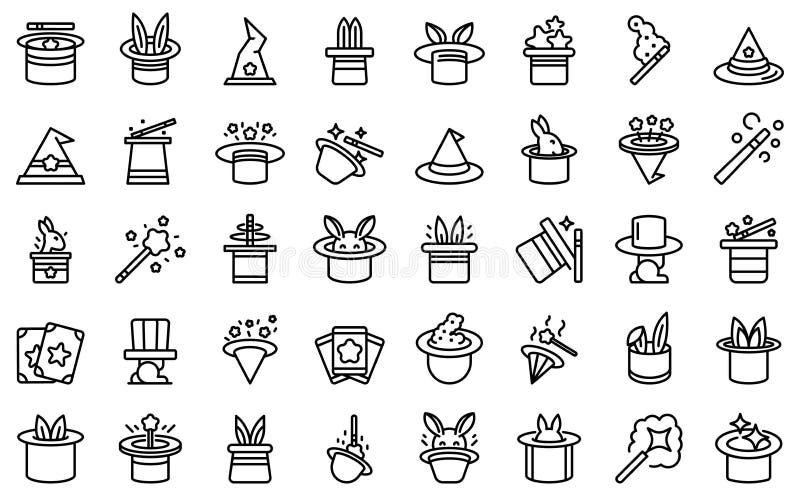 Magic Hat Icons Set Outline Vector. Magician Rabbit Stock Vector ...