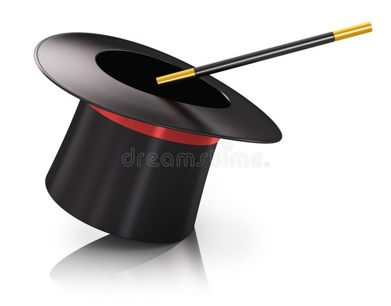 Magic hat and magic wand stock illustration. Illustration of antique ...