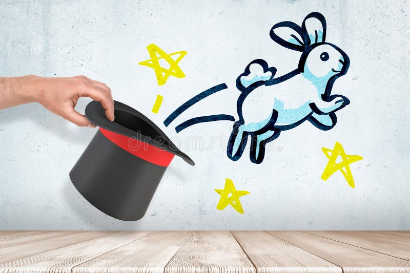 Magic Hat and Rabbit Drawing with Stars Stock Illustration ...