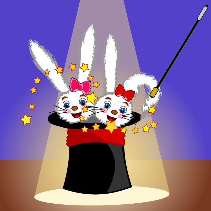 Magic hat and rabbits stock illustration. Illustration of surprised ...