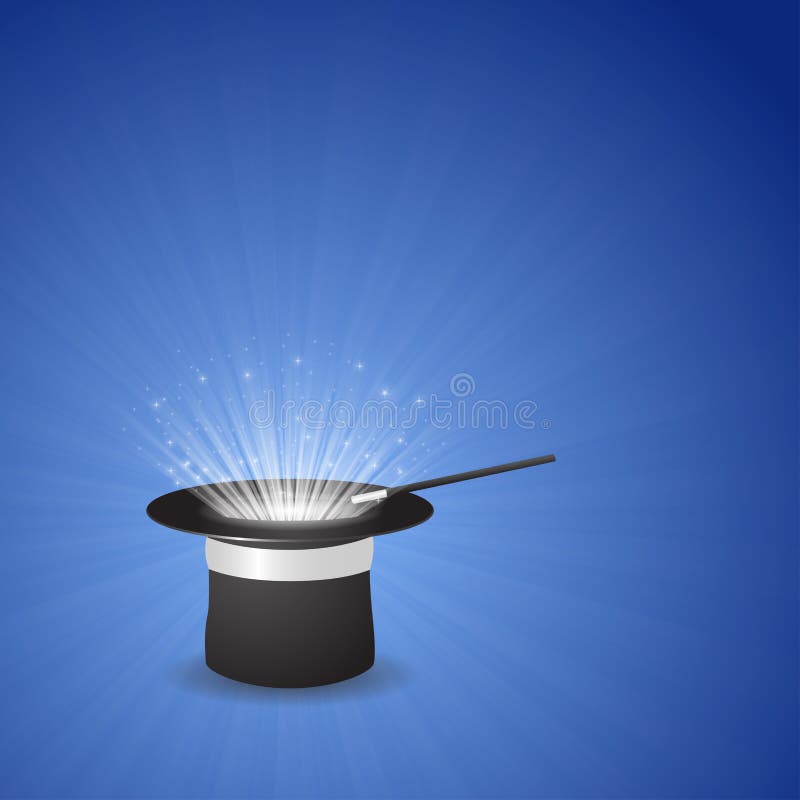 Vector Poster with Magician Hat with Flying Cards and Magic Wand Stock ...