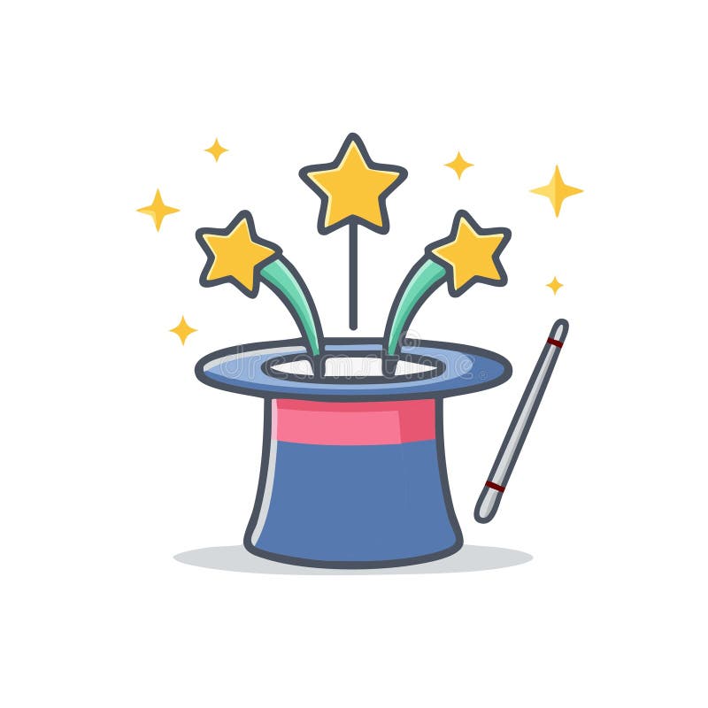 Magic Hat with Stars and Wand Illustration for Fantasy and Illusion ...