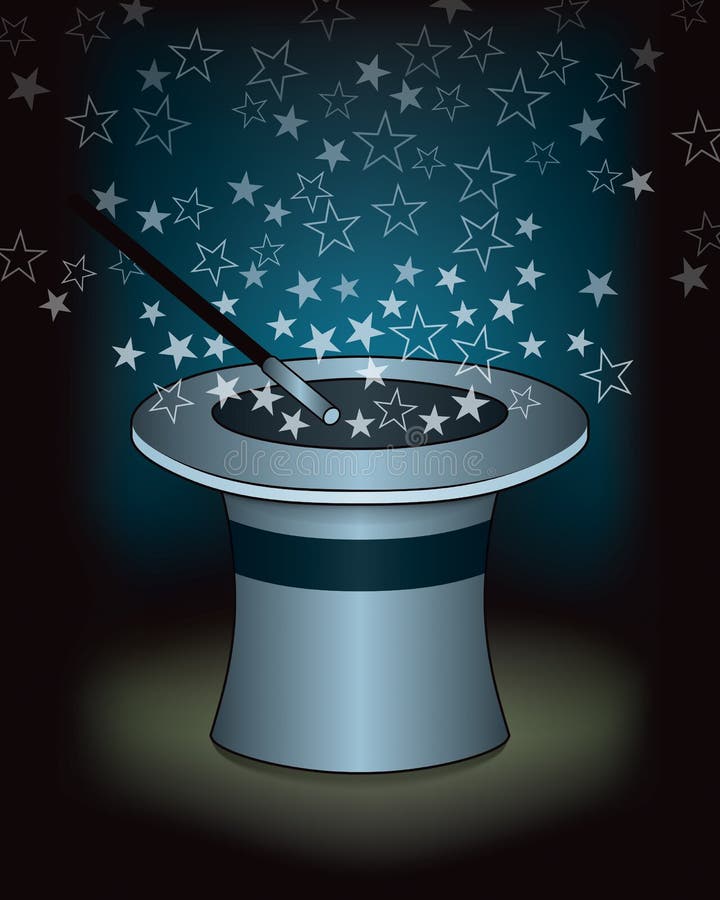 Top Hat Magic Wand with Stars Stock Vector - Illustration of show ...