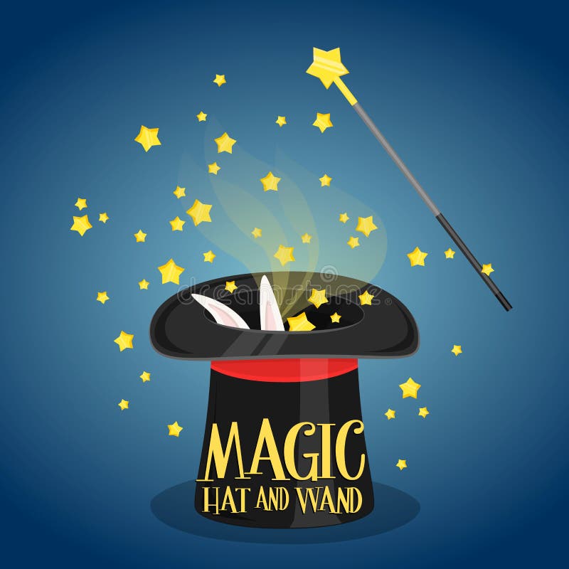 Magic Hat and Wand with Sparkles Stock Vector - Illustration of shiny ...