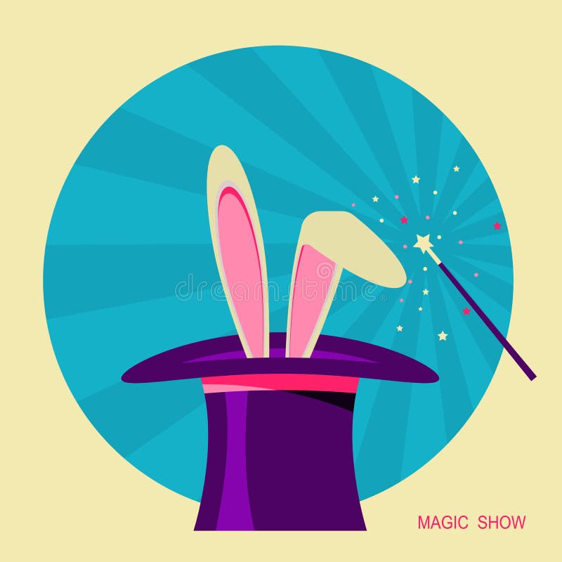 White Rabbit in Magical Hat.Vector Old Poster of Magic Show Stock ...