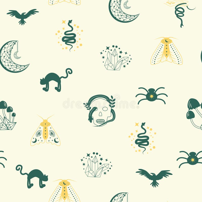 Magic and Heaven Seamless Pattern, with Magical Elements Such As Snake ...