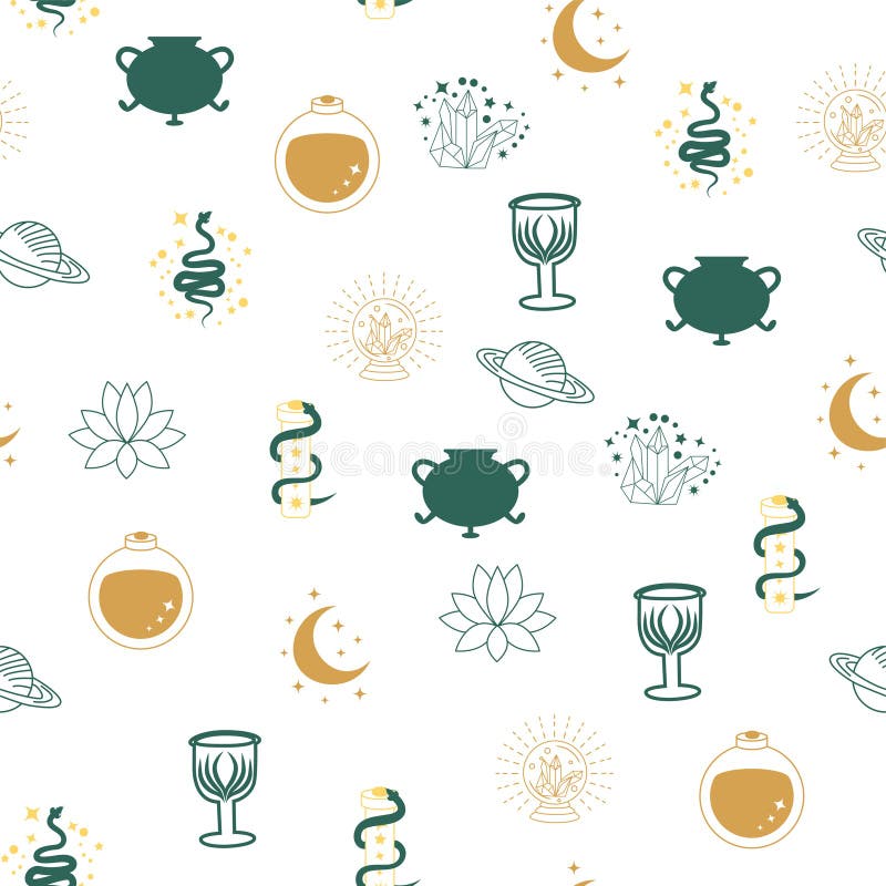 Magic and Heaven Seamless Pattern, with Magical Elements Such As Snake, Eye. Symbols and ...