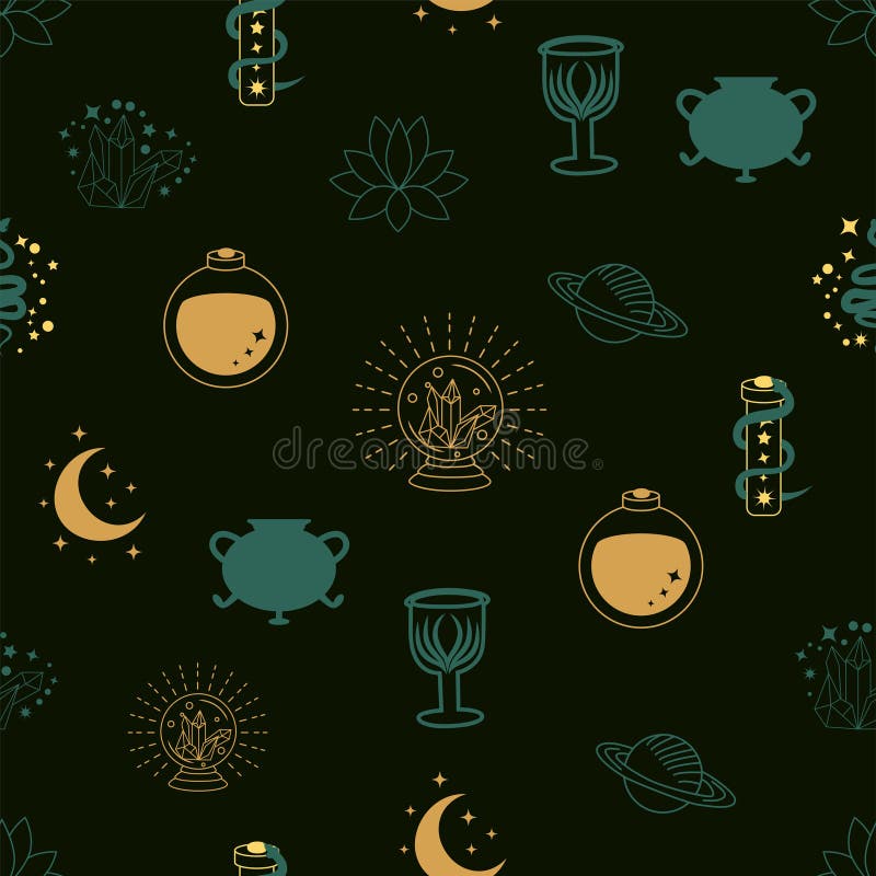 Magic and Heaven Seamless Pattern, with Magical Elements Such As Snake ...