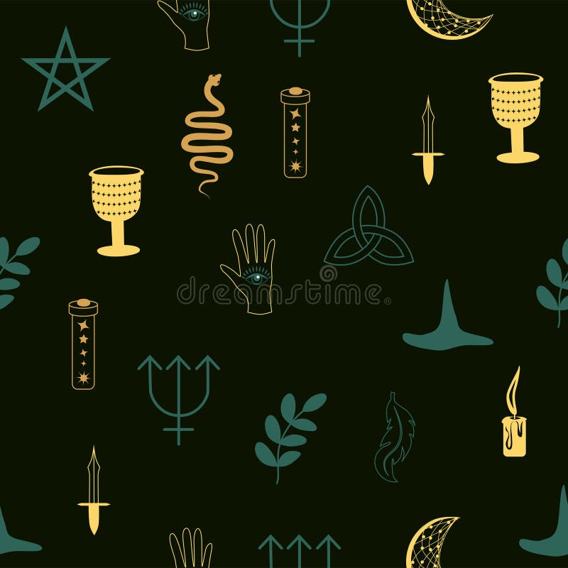 Magic and Heaven Seamless Pattern, with Magical Elements Such As Snake ...