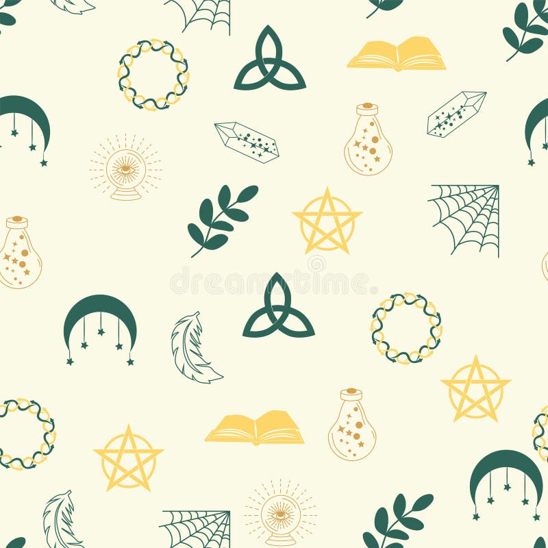 Magic and Heaven Seamless Pattern, with Magical Elements Such As Snake, Eye. Symbols and ...