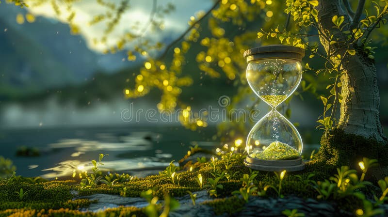 Magic Hourglass in a Forest Near the River Stock Illustration ...