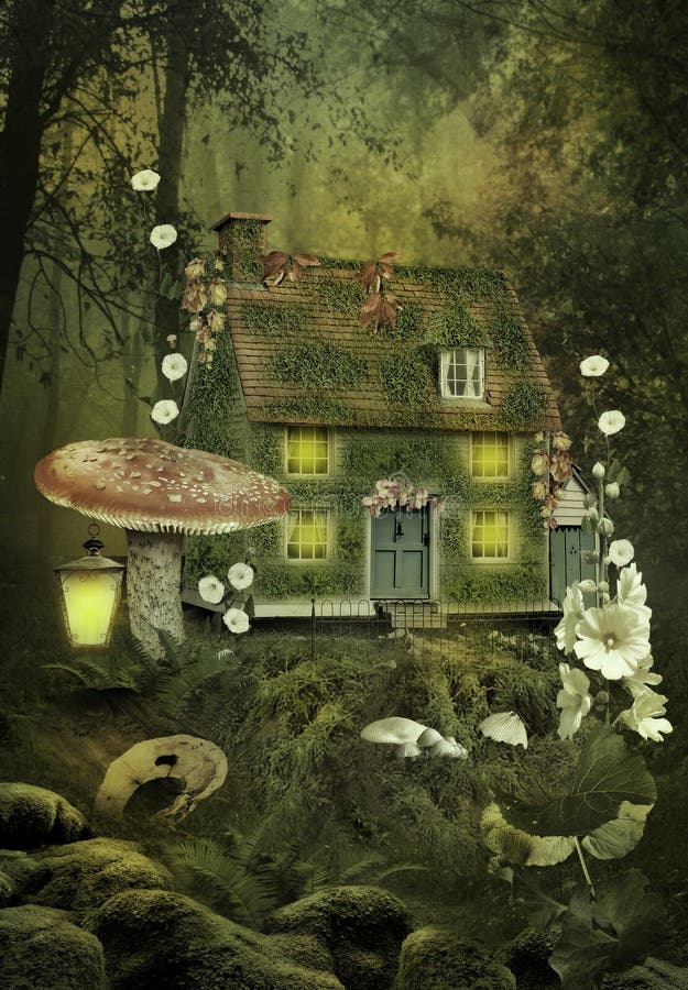 Magic House Covered with Moss Stock Illustration - Illustration of ...