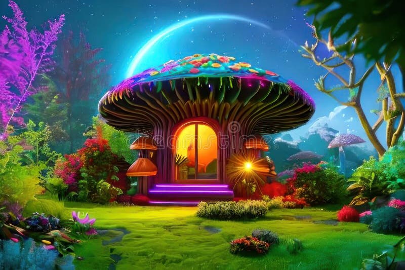 Magic House in the Mushroom. AI Generated Stock Illustration ...