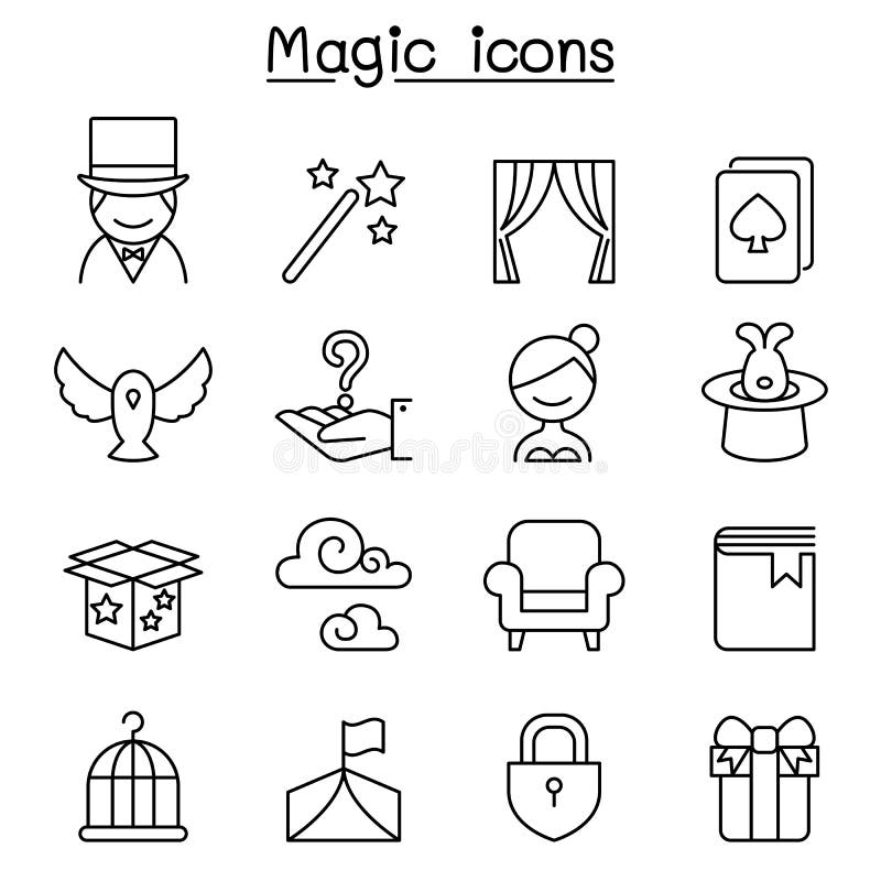 Magic Icon Set in Thin Line Style Stock Vector - Illustration of ...