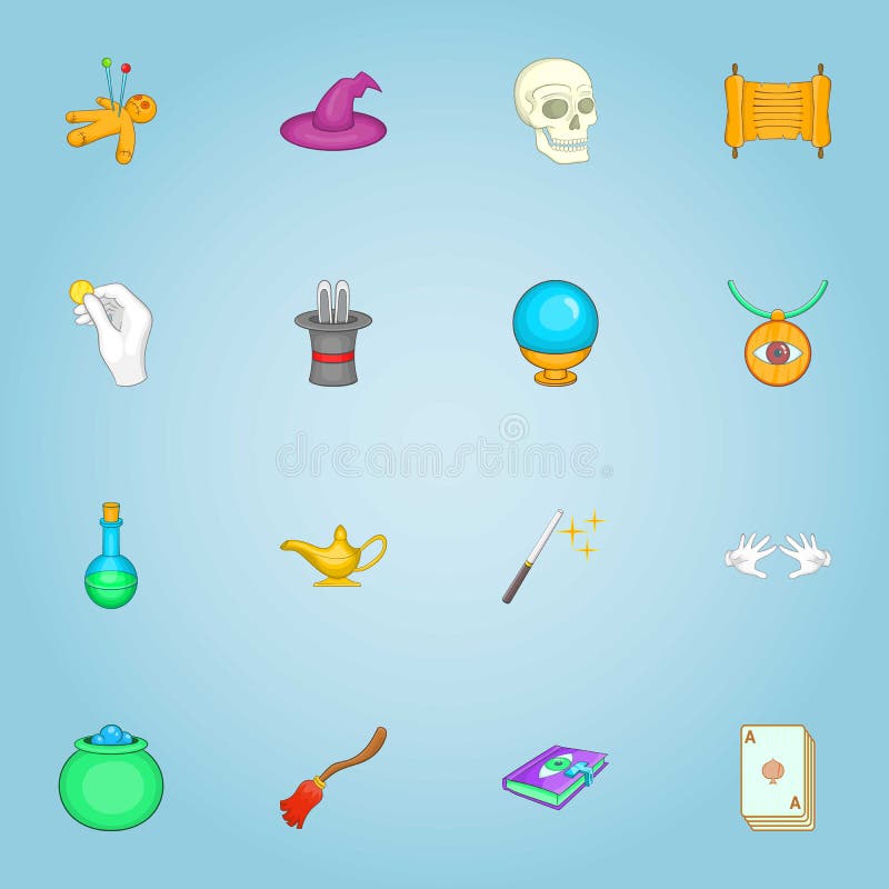 Magic Icons Set, Cartoon Style Stock Vector - Illustration of doll ...
