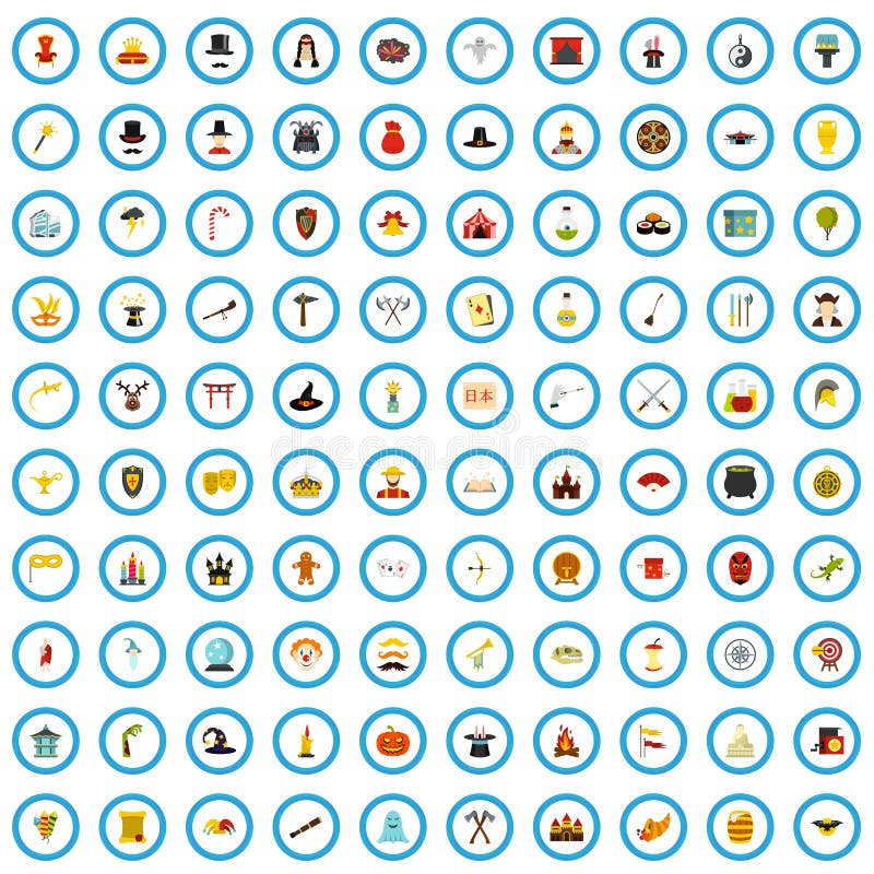 100 Magic Icons Set, Flat Style Stock Vector - Illustration of king ...