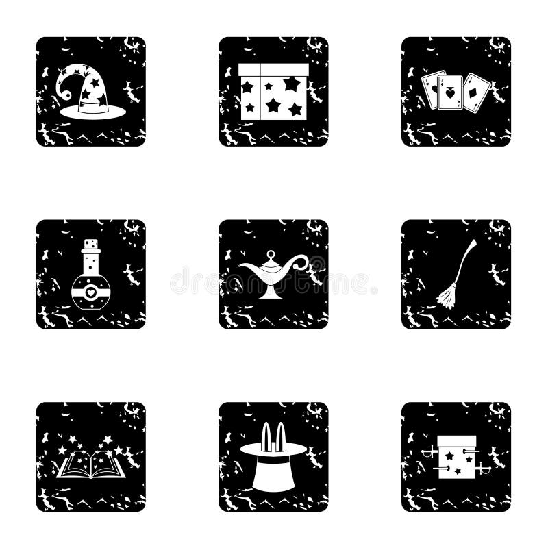 Magic Icons Set, Grunge Style Stock Vector - Illustration of illusion ...