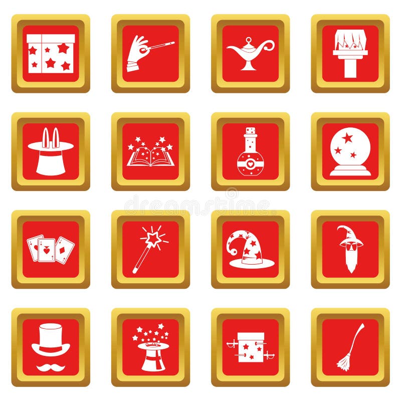 Magic icons set red stock vector. Illustration of potion - 97949160