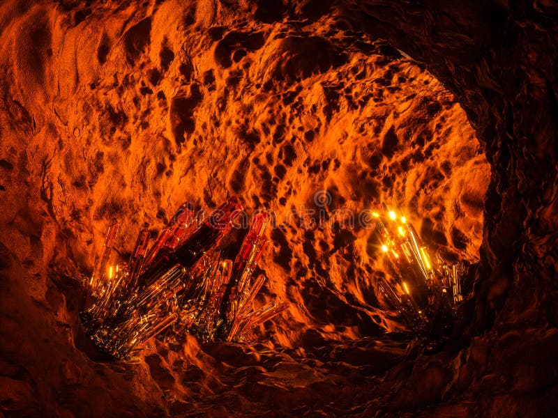Magic Illuminated Cave with Crystal Inside. 3d Render Stock ...