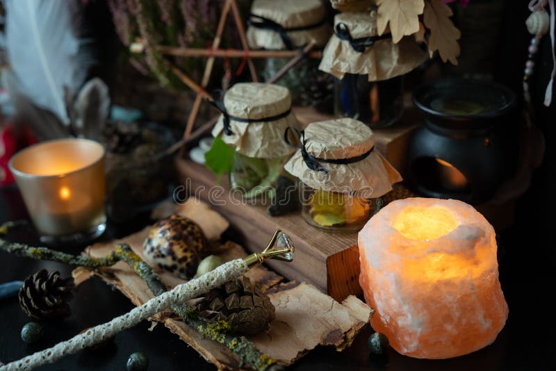 Magic Items Scene. Witchcraft Objects Stock Image - Image of dark ...
