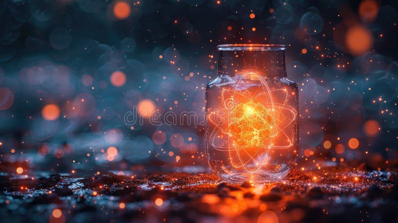 Magic Jar with Glowing Lights Resembling an Atom Structure, Set Against ...