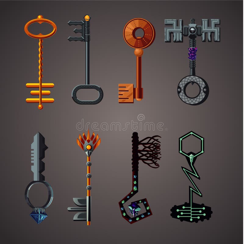 Cartoon Vector Keys Set. Vintage Vector Icon. Fantasy Assets. Game ...