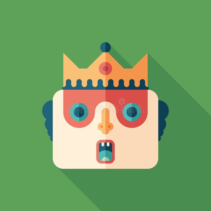 Magic King Face Character Colorful Flat Square Icon with Long Shadows ...