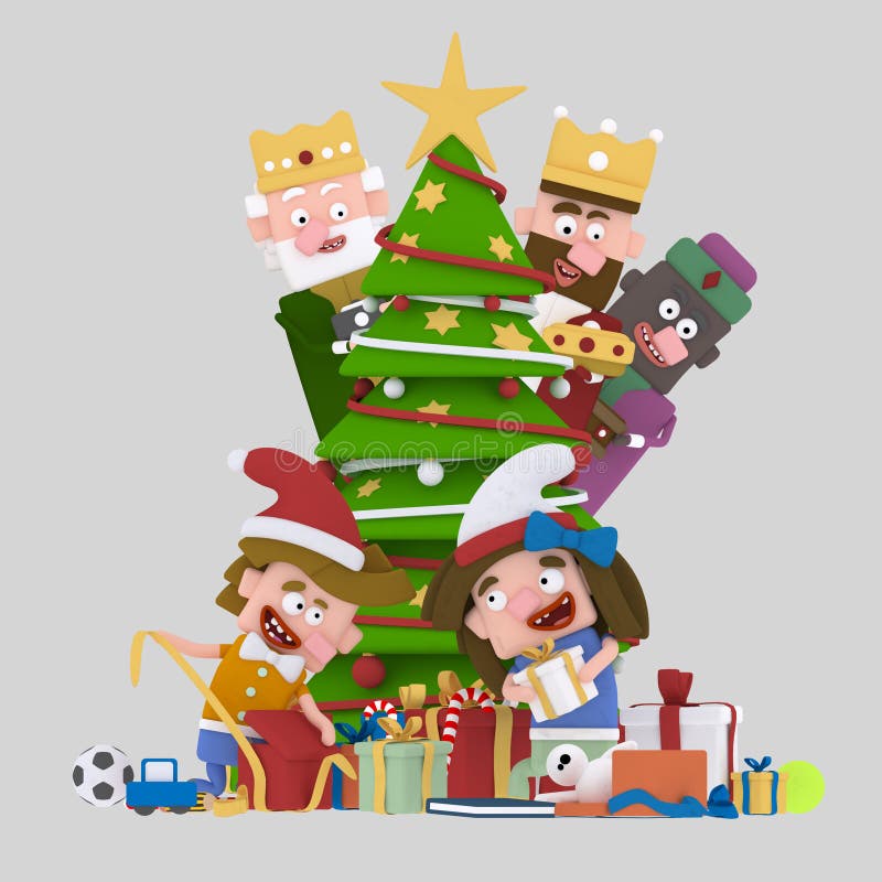 Children Opening Christmas Presents Illustration Stock Vector ... Children Opening Christmas Presents Illustration Stock Vector ...