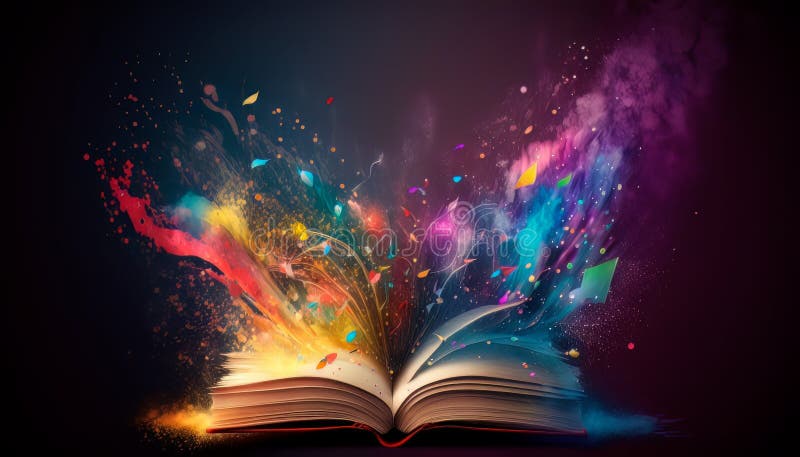 Magic Knowledge Book with Stardust. Open Book Colorful Stock ...