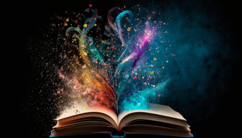 Magic Knowledge Book with Stardust. Open Book Colorful Stock ...