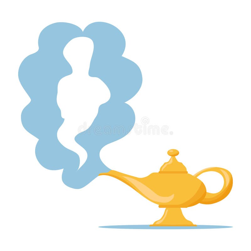 Magic Lamp of Aladdin. Golden Magic Lamp of Aladdin with Gin. Vector ...