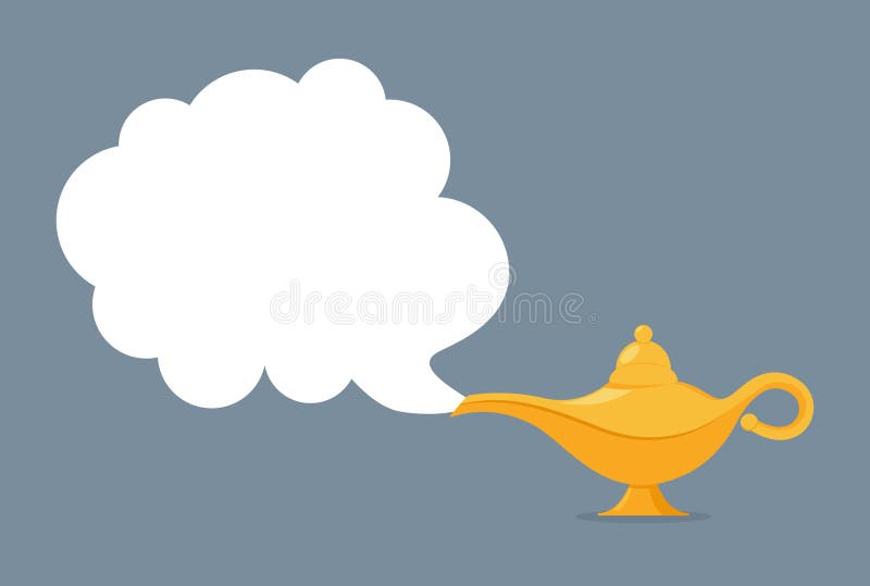 Magic Lamp with Smoke Cloud for Text on Blue Background. Genie Lamp ...