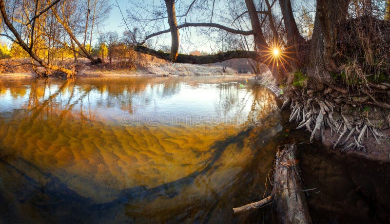 Magic Landscape. Beautiful River with Clear Water and Sand in Spring ...