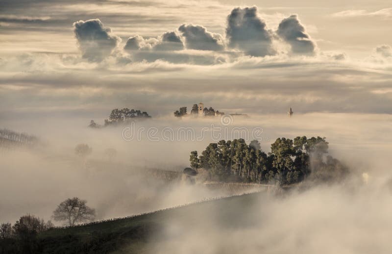 Magic landscape in fog stock photo. Image of silhouette - 48294422