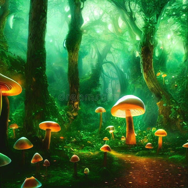 Magic Light in Night Forest Stock Illustration - Illustration of forest ...