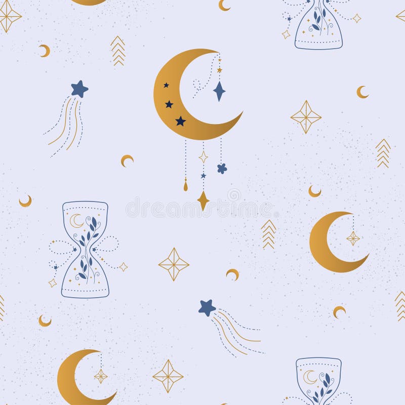 Magic Light Pattern with Moon and Mystic Symbols. Stock Vector ...